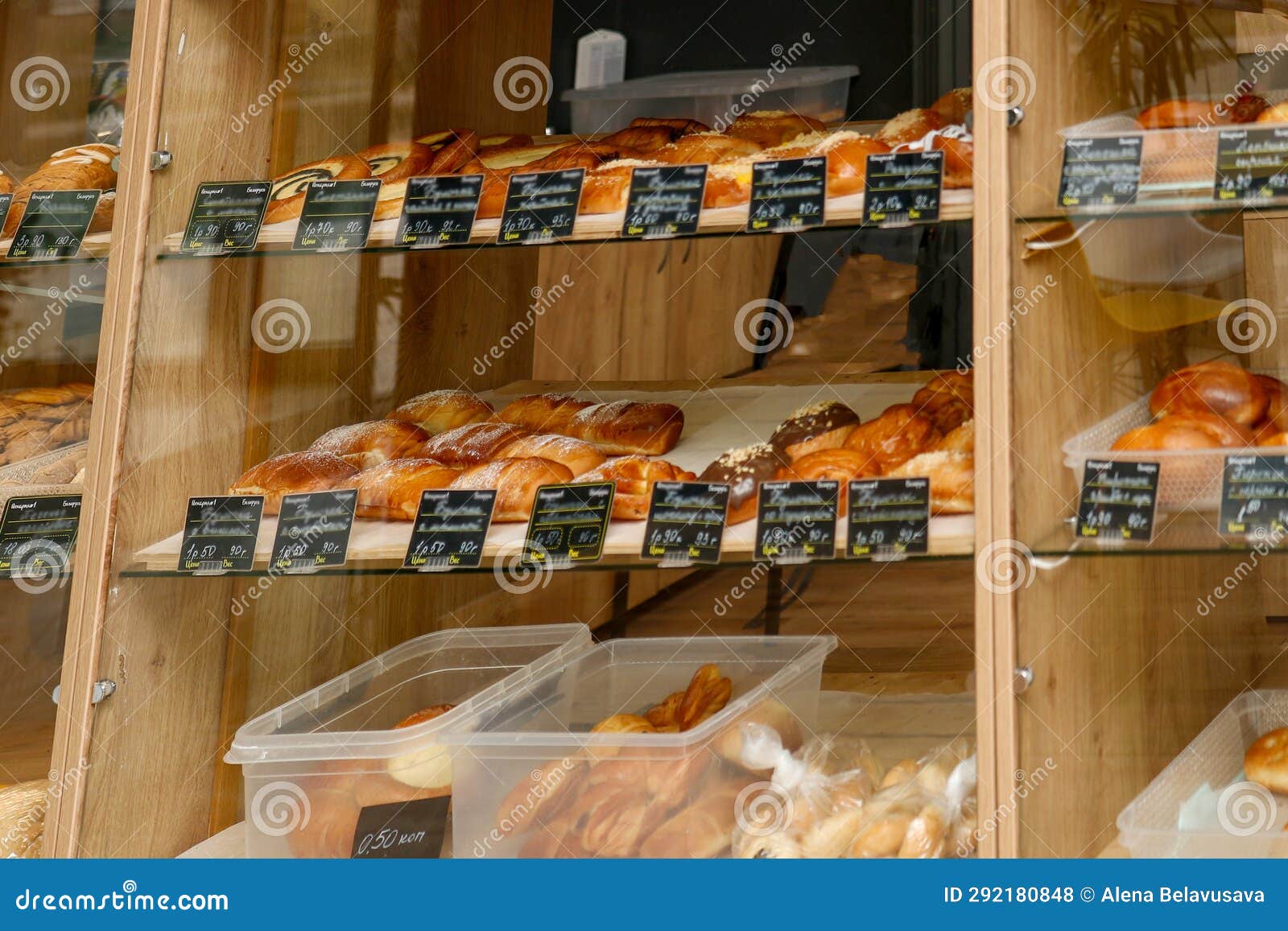 Bakery Showcase with Buns, Cheesecakes, Pastries, Small Business Stock ...