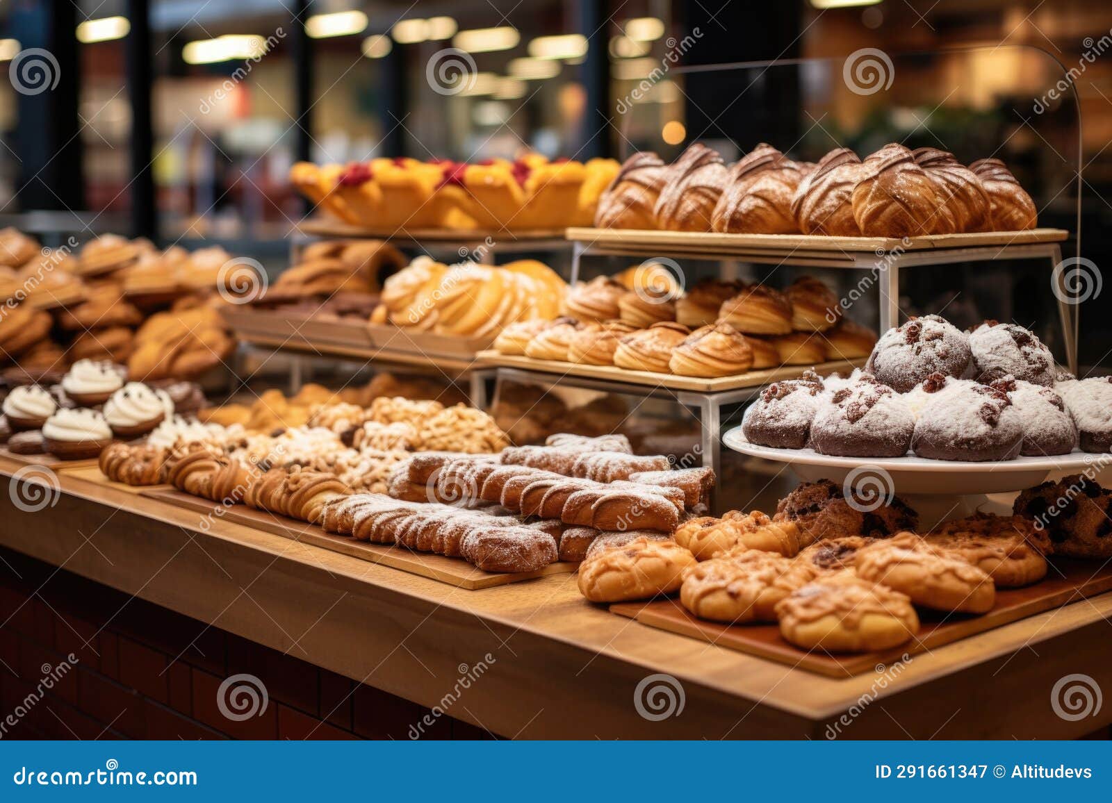 A Bakery Showcase with Buy One Get One Offers on Pastries Stock Image ...