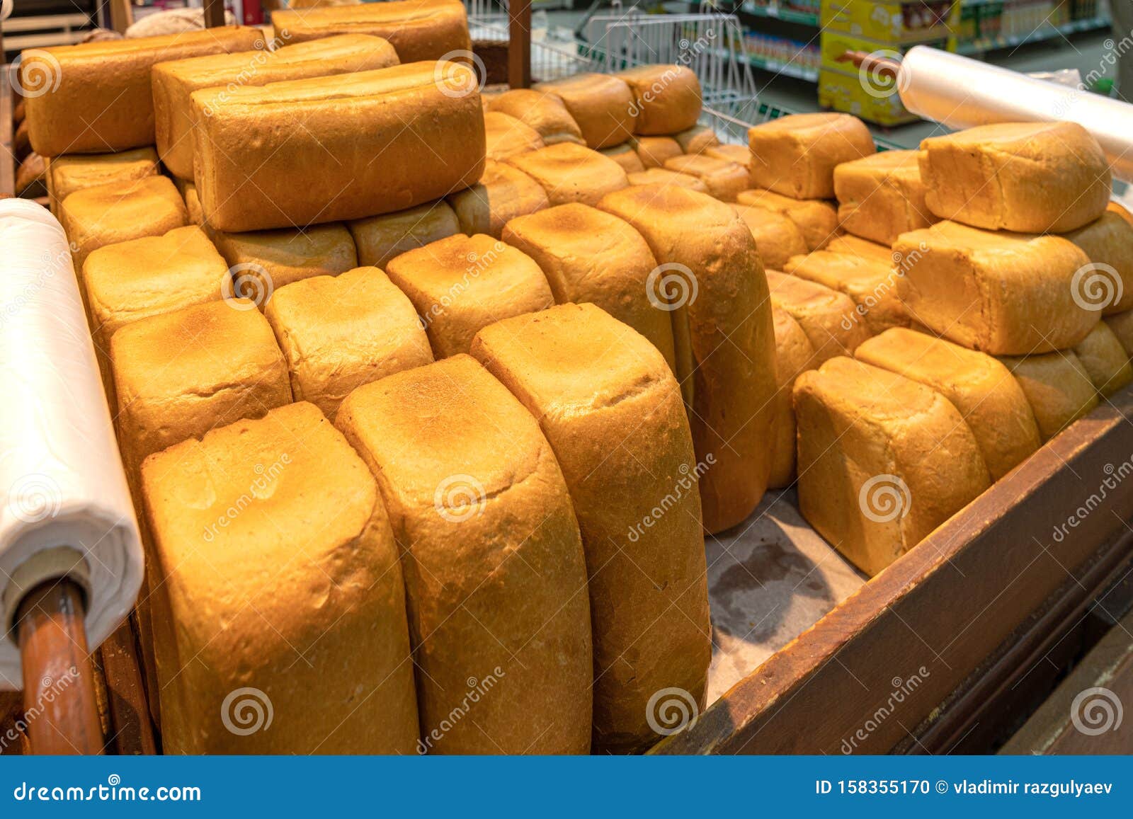 Bakery in the Supermarket. Bread on the Counter in the Store Stock ...