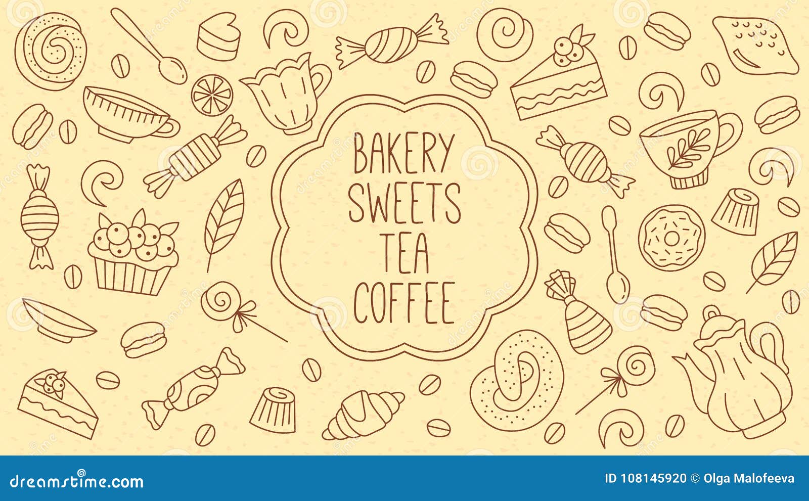 Bakery Sweets Tea Coffe Shop Doodles Vector Set Stock Vector ...