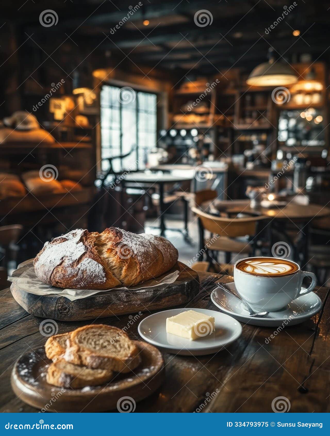 A Bakery with a Table Full of Bread, Butter, and Coffee Stock Image ...