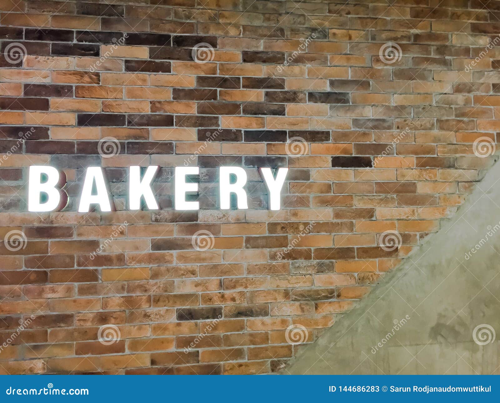 Bakery Text Posted on Bricks Wall Background Stock Image - Image of ...