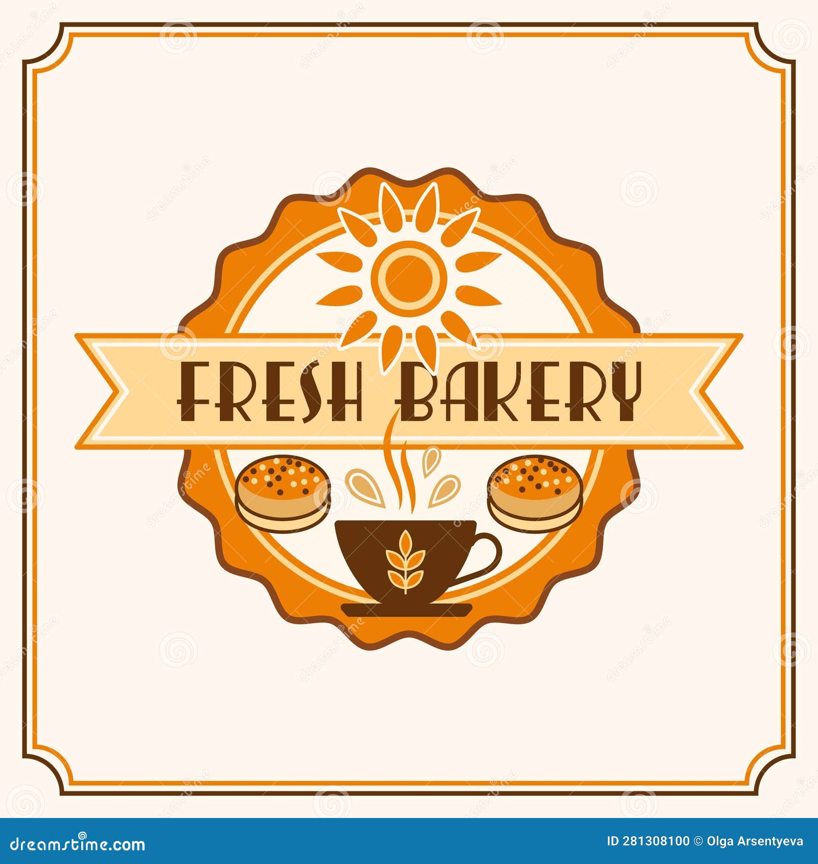 Bakery Themed Label with Hot Cup, Buns, Text Stock Vector ...