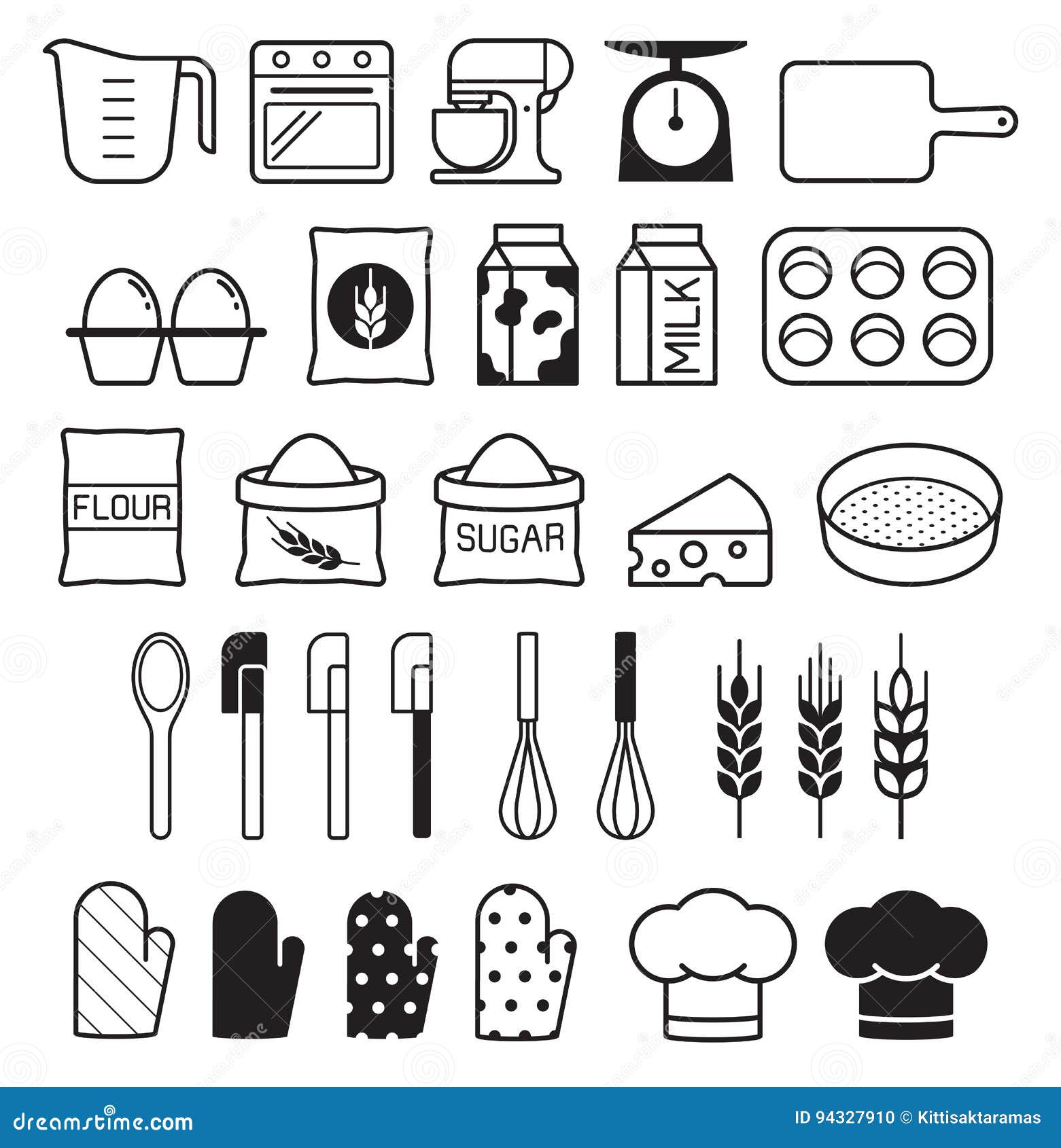 Bakery Tool Icons. Vector Illustration. Stock Vector - Illustration of ...
