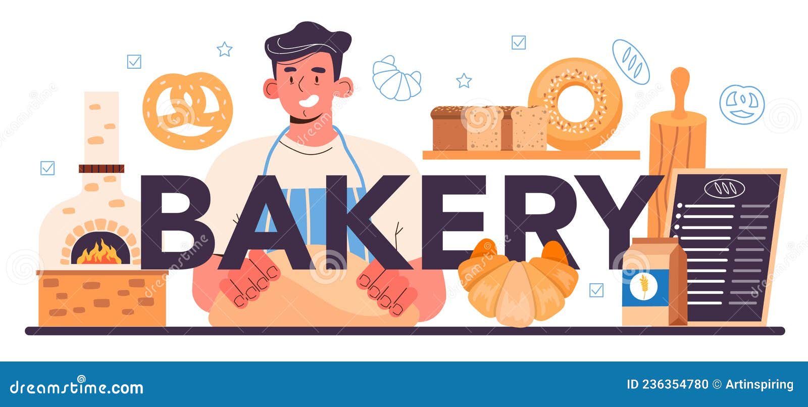 Bakery Typographic Header. Chef in the Uniform Baking Bread Stock ...
