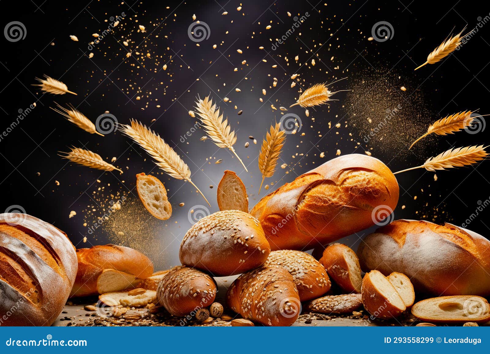 Bakery - Various Kinds of Breadstuff on Black Background Stock ...
