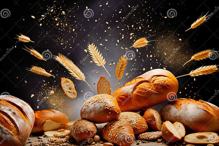 Bakery - Various Kinds of Breadstuff on Black Background Stock ...