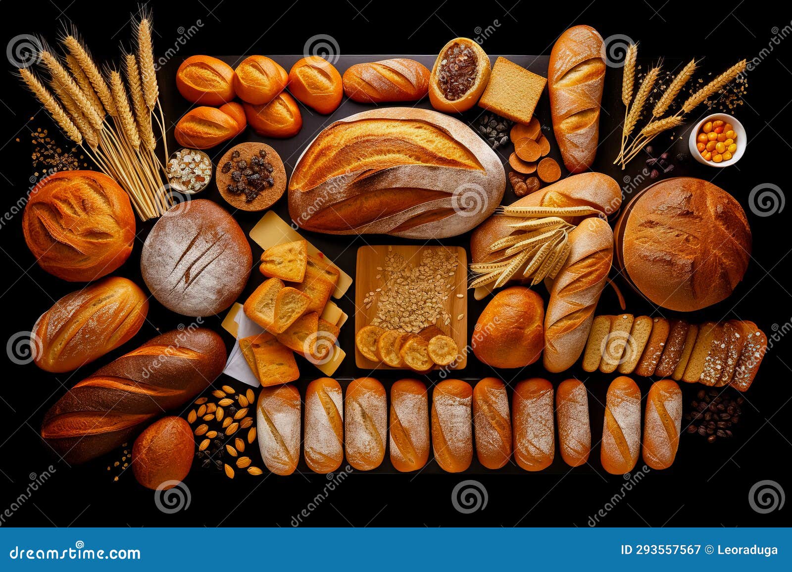 Bakery - Various Kinds of Breadstuff on Black Background. Top View ...