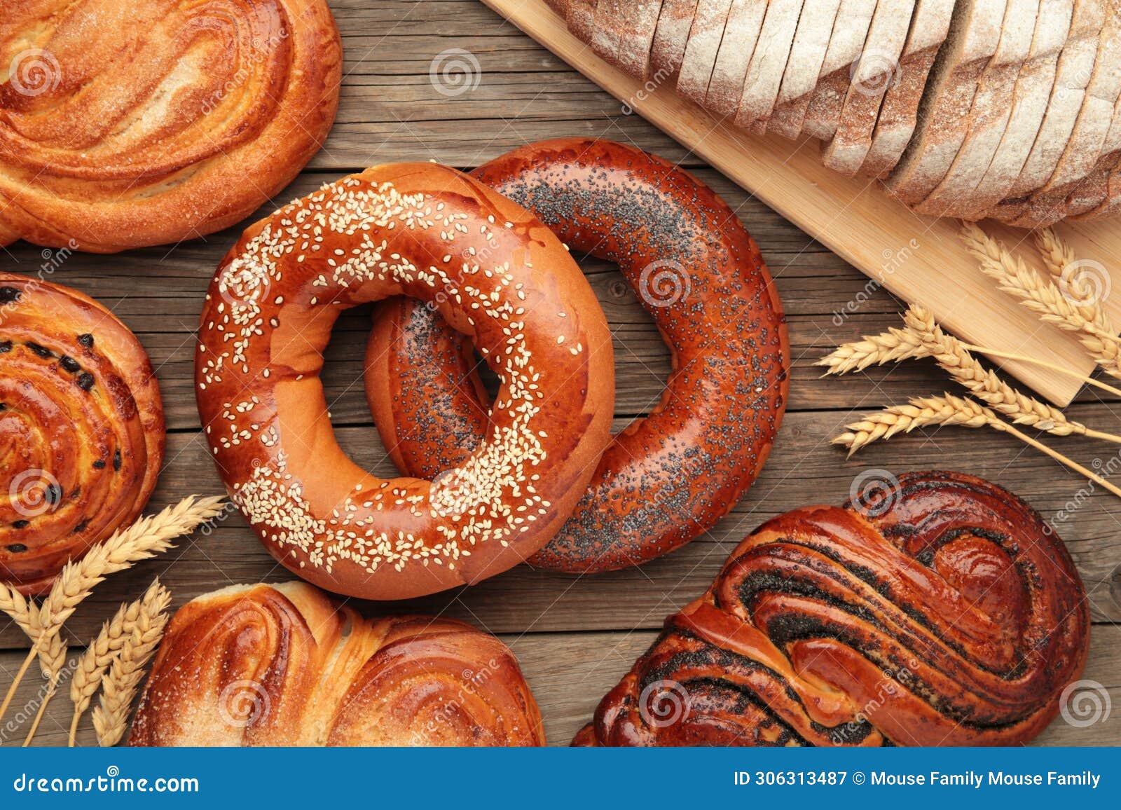 Bakery - Various Kinds of Breadstuff. Bread Rolls, Bagel, Sweet Bun on ...