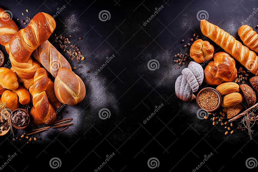 Bakery - Various Kinds of Breadstuff with Copy Space. Top View Stock ...