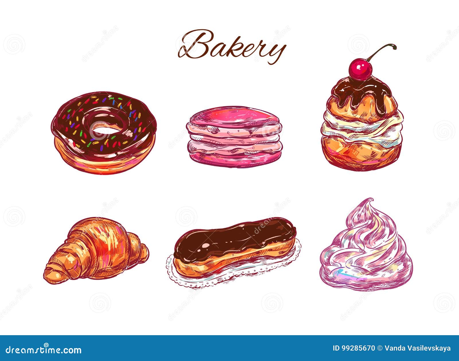 Bakery. Vector Hand Drawn Illustration. Isolated Objects Stock Vector ...