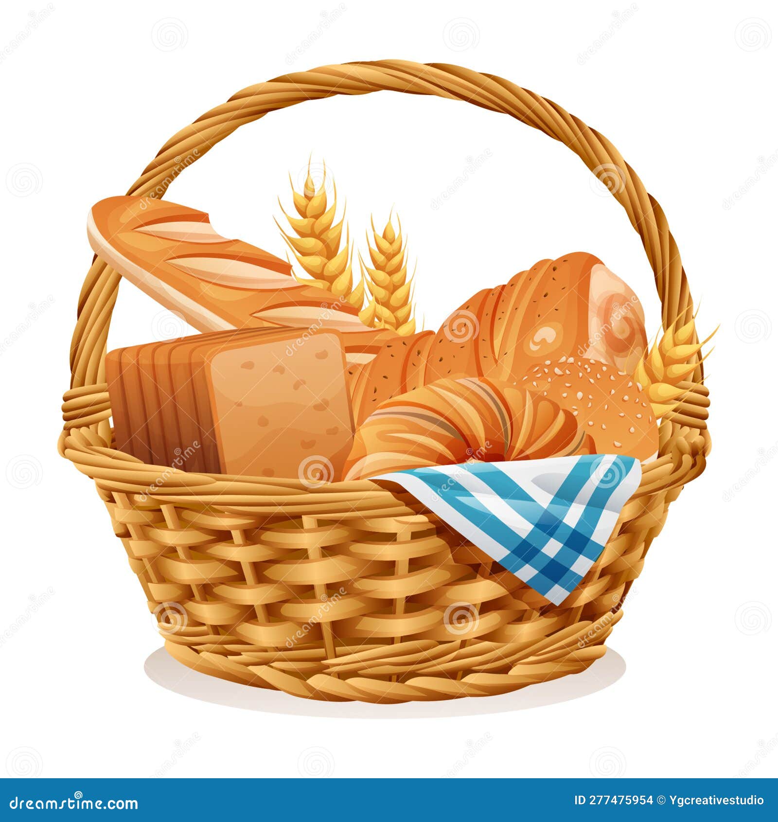 Bakery in Wicker Basket Illustration. Basket with Wheat and Fresh Bread ...