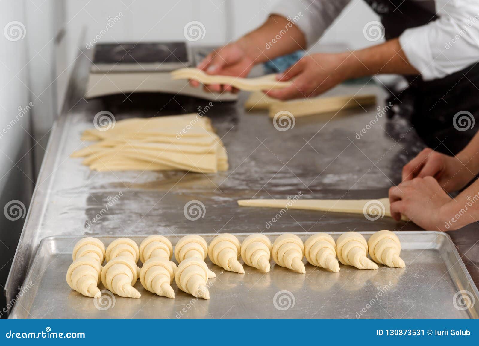 Bakery Workers Making Crescent Rolls Stock Image - Image of croissant ...