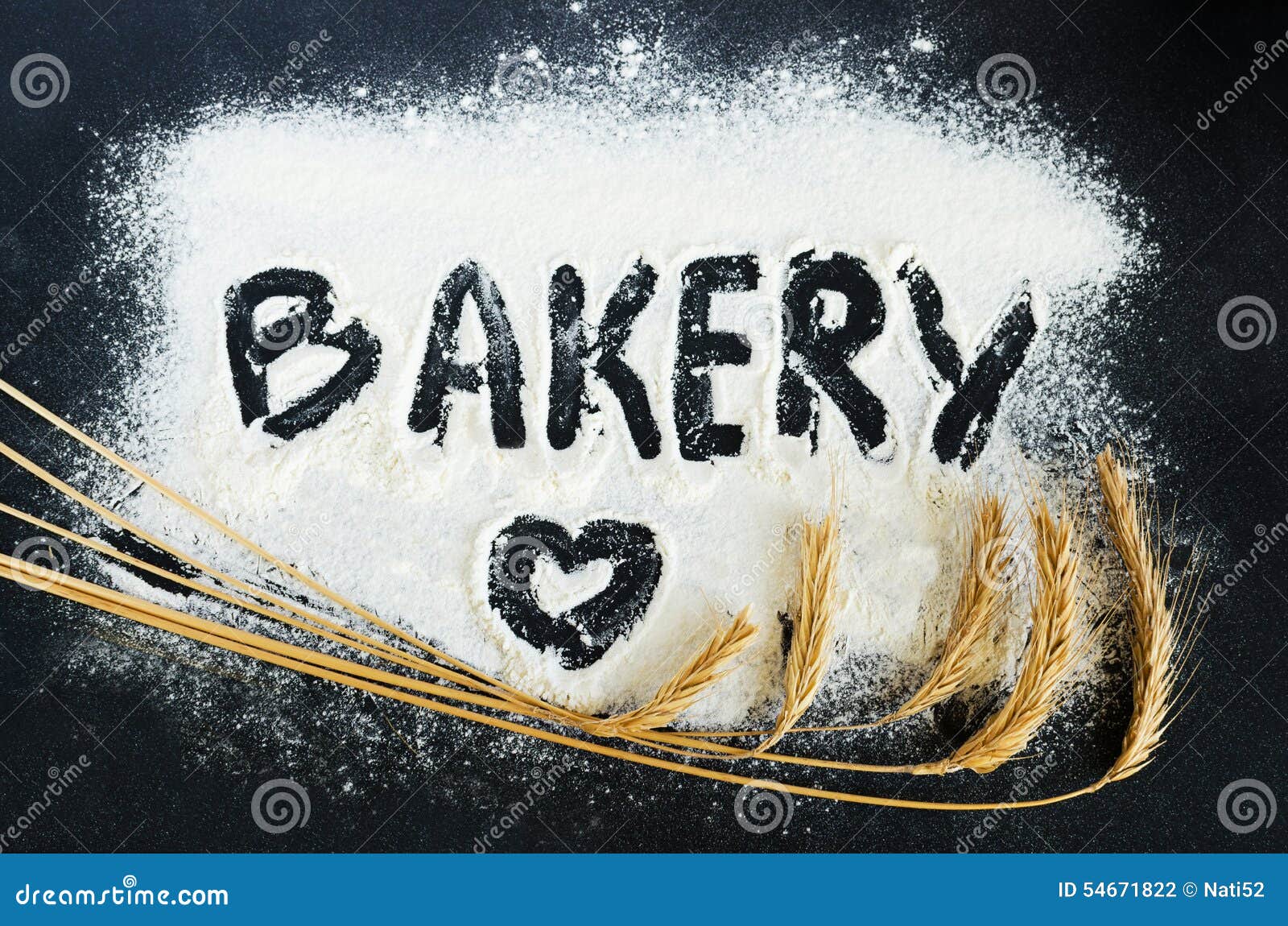 Bakery written on flour stock photo. Image of love, cereal - 54671822