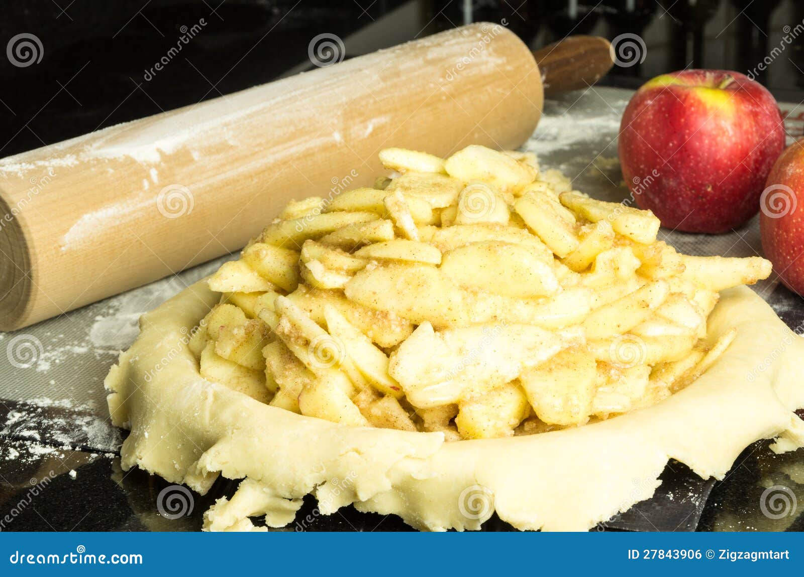 Baking an Apple Pie with Apples and Rolling Pin Stock Photo - Image of ...