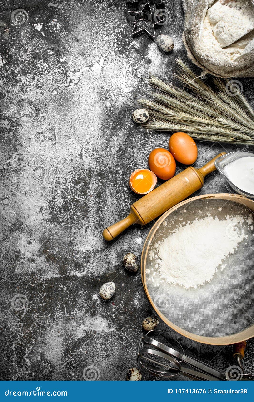 Baking Background. Ingredients and Tools for Dough Preparation Stock ...