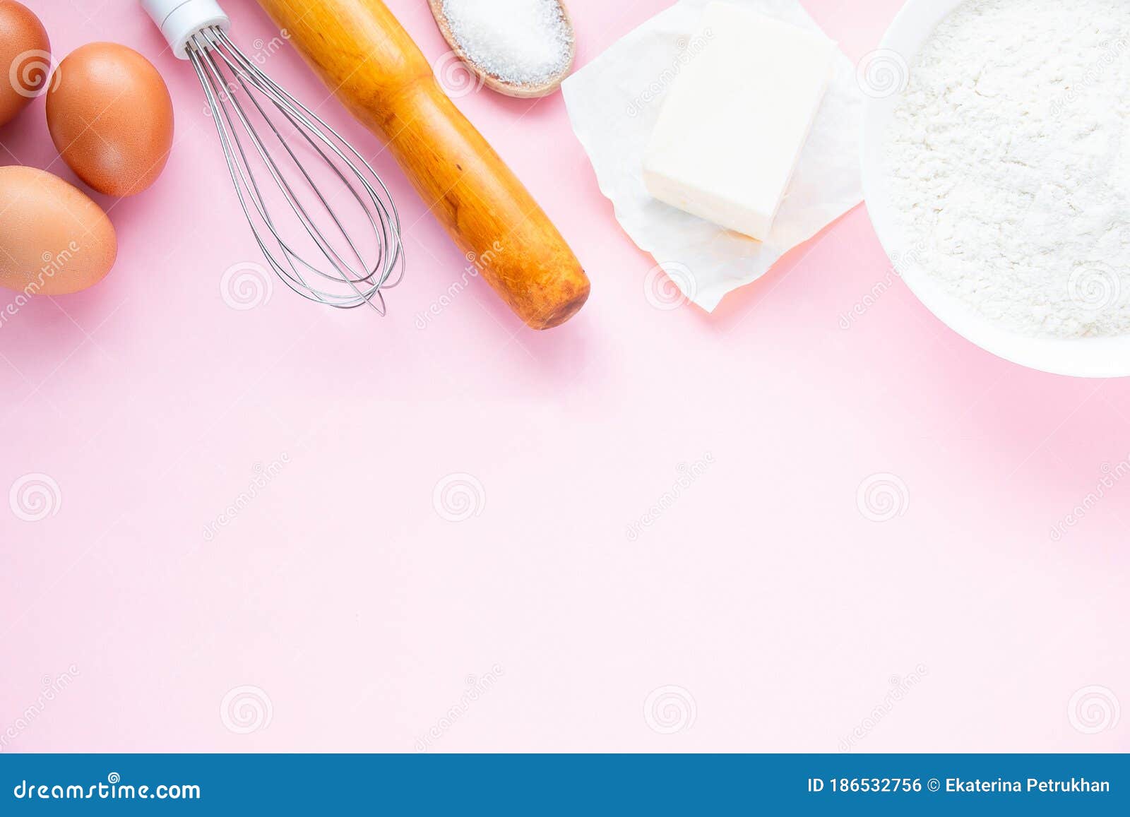 Baking Background on a Pastel Pink Background. Ingredients and Tools ...