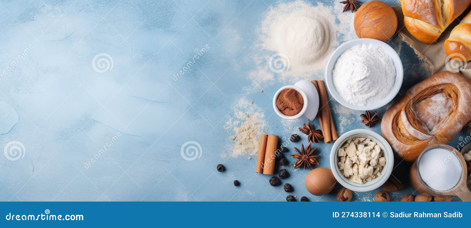 Baking Background. Various Baking Ingredients on Blue Background. Top ...
