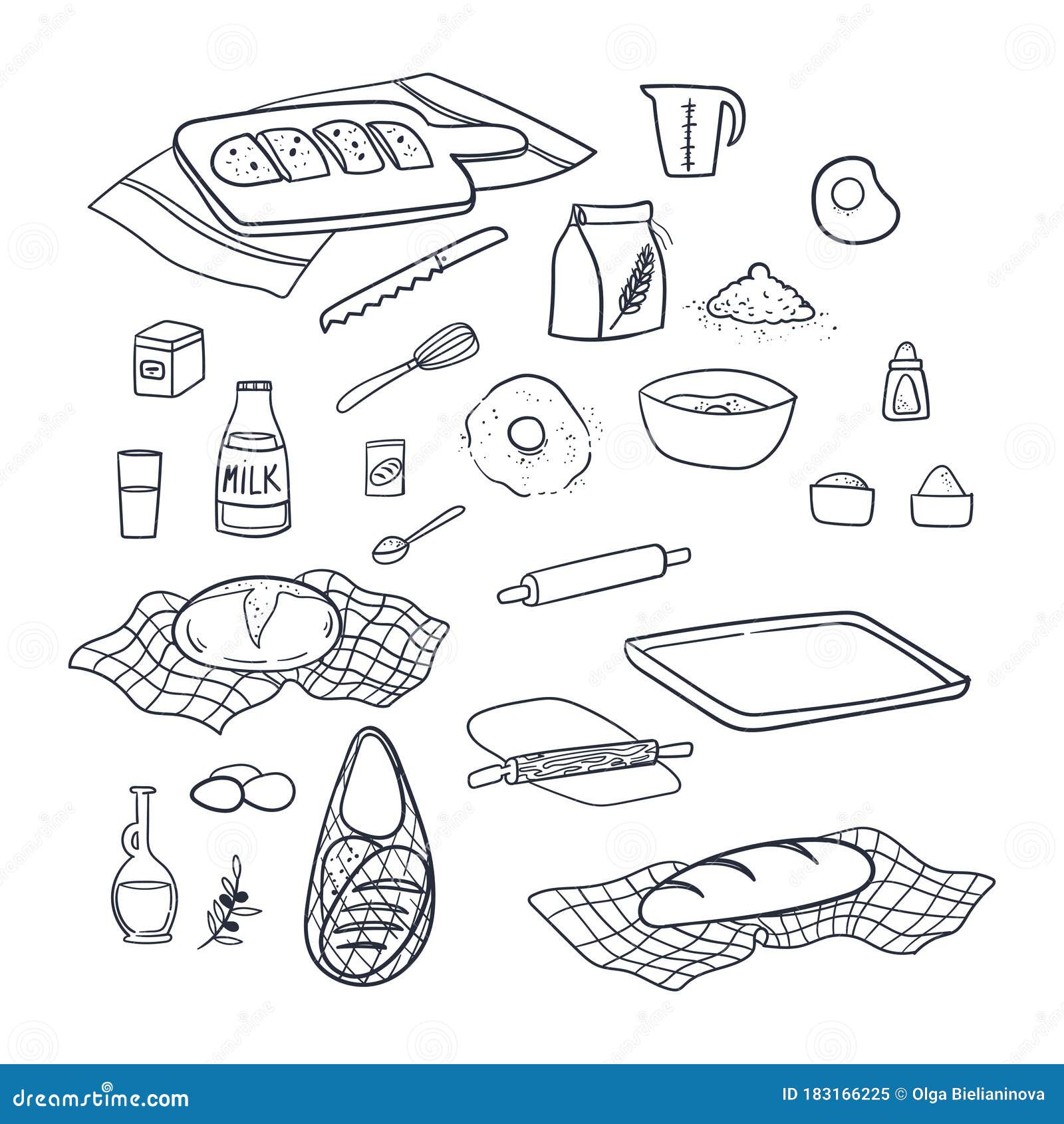 Baking Bread Doodles Hand Drawn Set. Utensils for Making Bread Stock ...