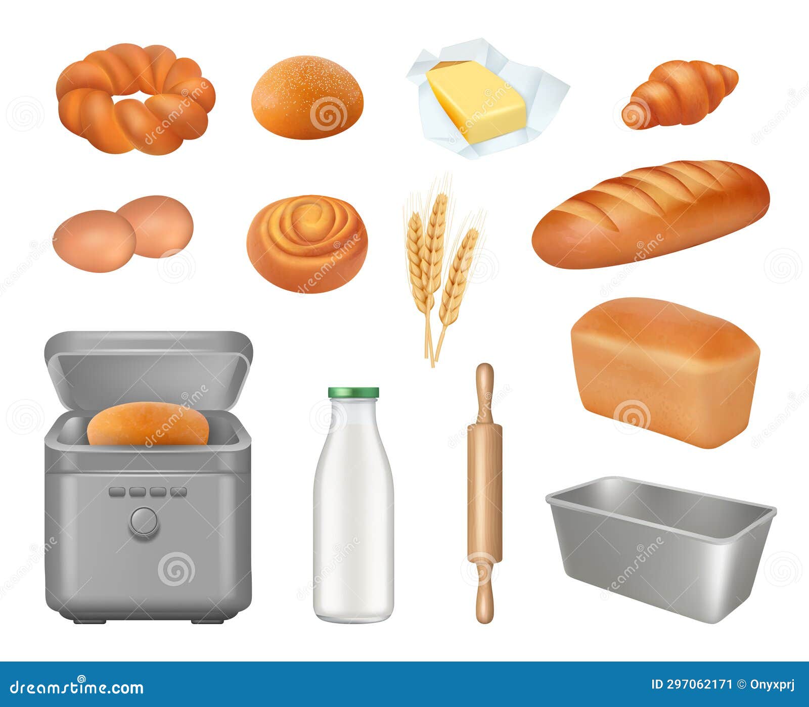 Baking Bread. Kitchenware Realistic Tools for Preparing Pastry Decent ...