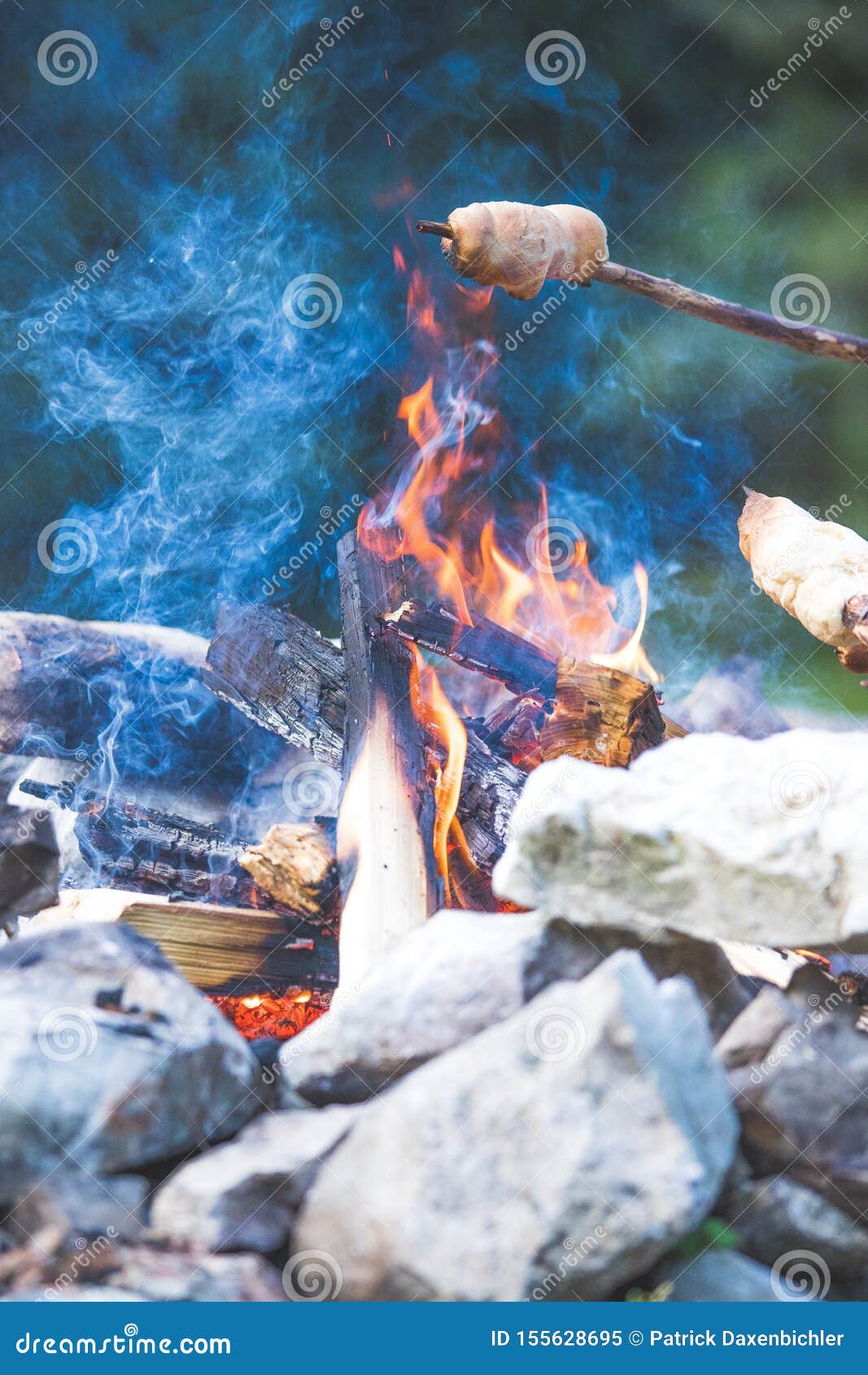 Baking Bread Over the Fire: Barbecue Outdoors with a Bonfire Stock ...