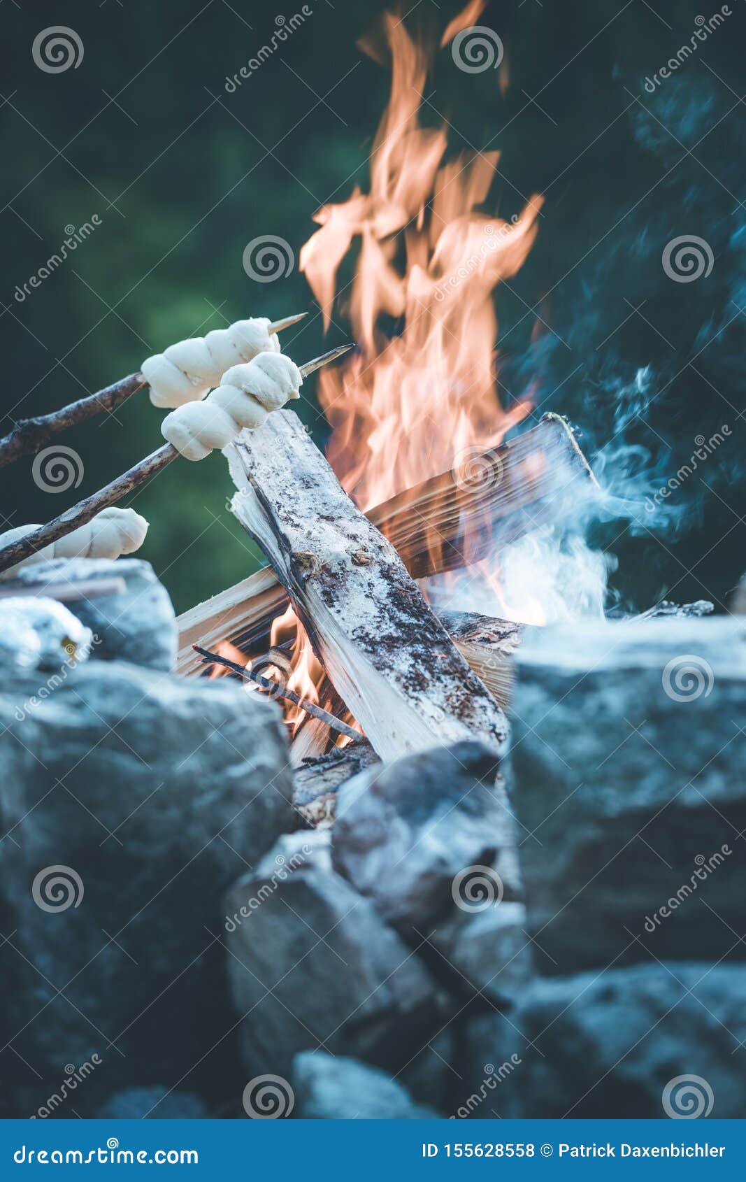 Baking Bread Over the Fire: Barbecue Outdoors with a Bonfire Stock ...