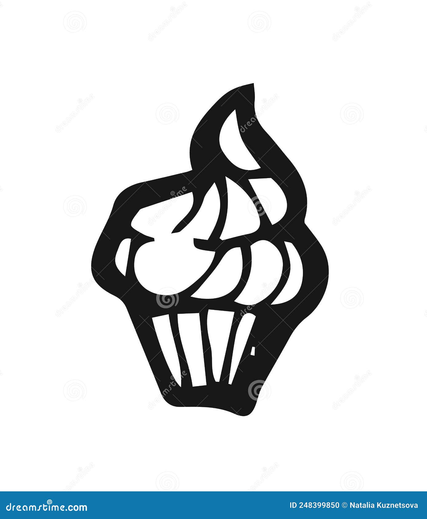 Baking Buns and Cream Cake. Hand Drawing Outline. Isolated on White ...