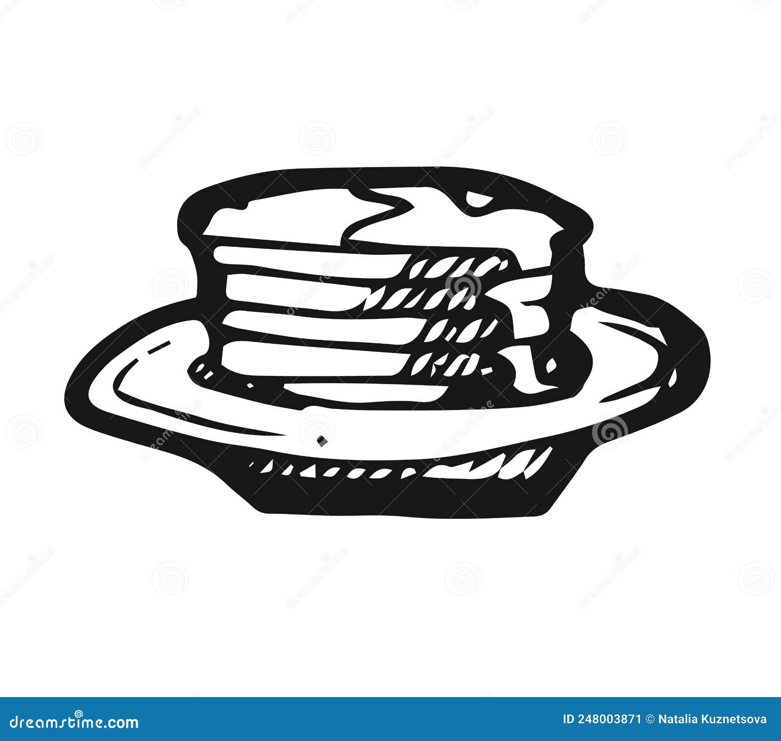 Baking Buns and Plate of Pancakes in Layers. Hand Drawing Outline ...