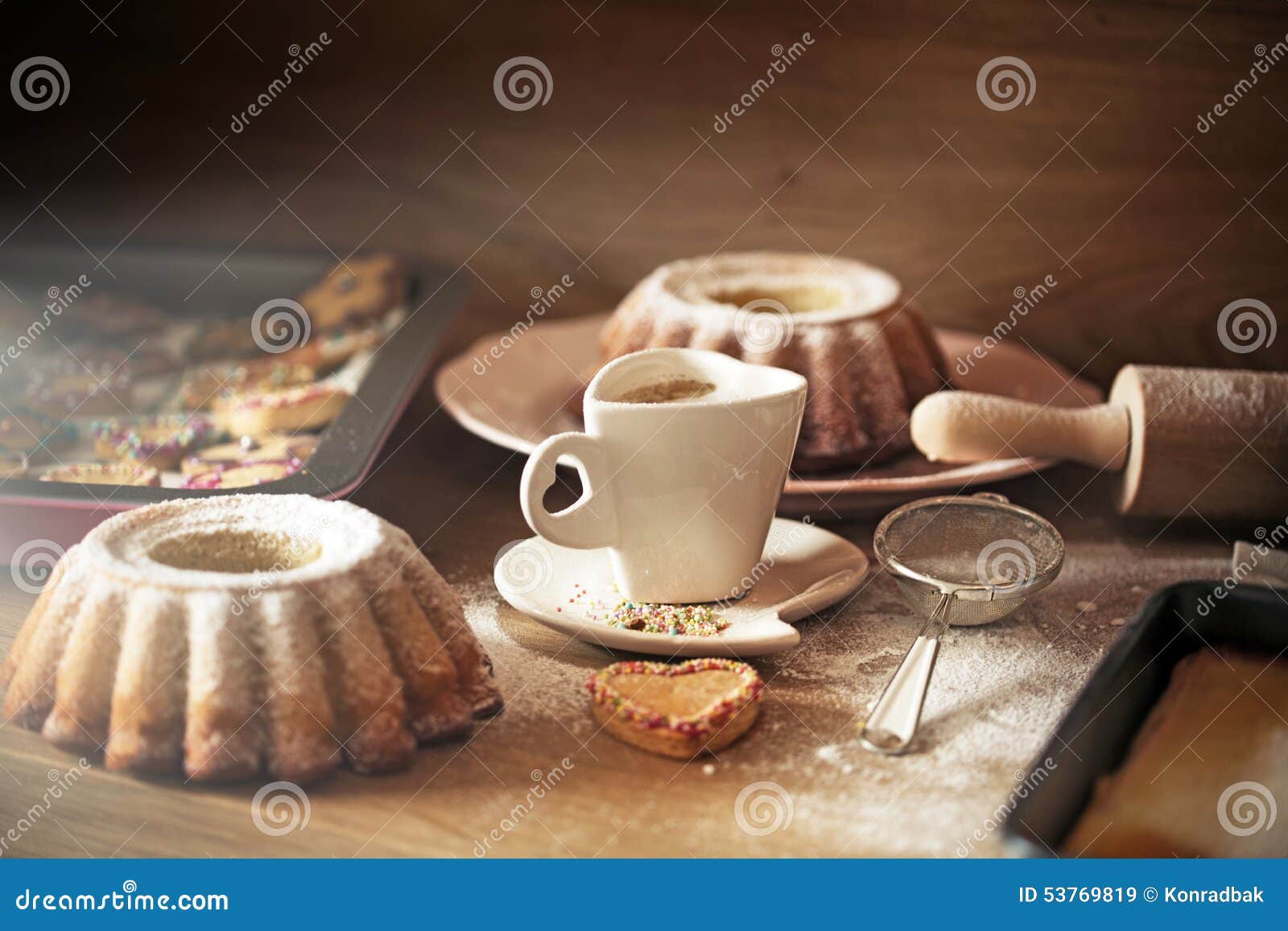 Baking Cake in the Rustic Wooden Kitchen Stock Image - Image of retro ...