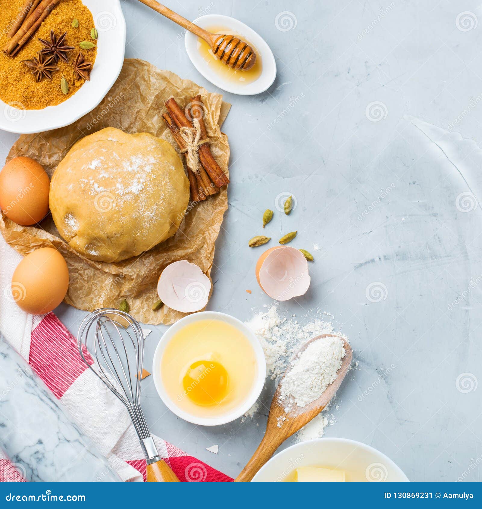 Baking Cooking Ingredients on a Kitchen Table Stock Image - Image of ...