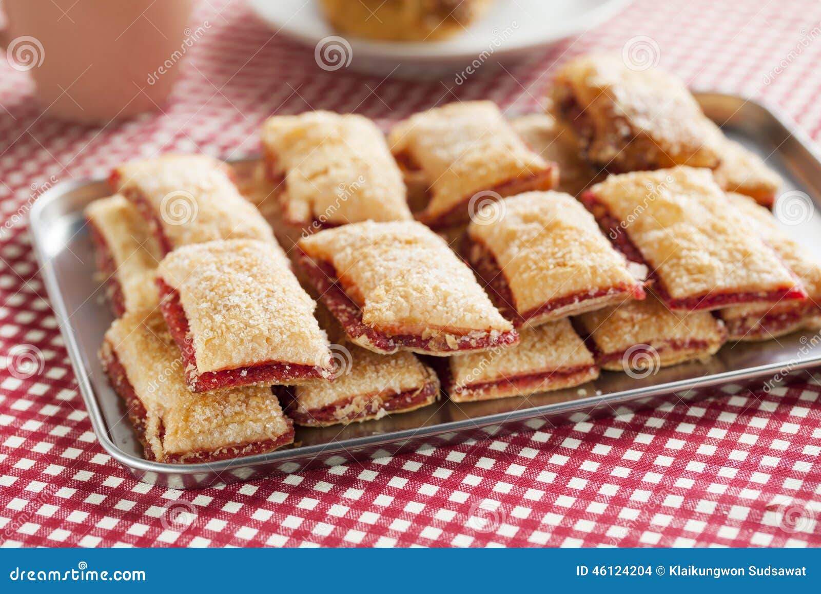Baking Crispy Toast with Sugar and Strawbery Jam Stock Photo - Image of ...