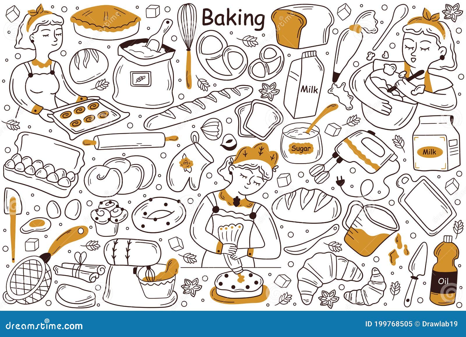Baking doodle set stock vector. Illustration of food - 199768505