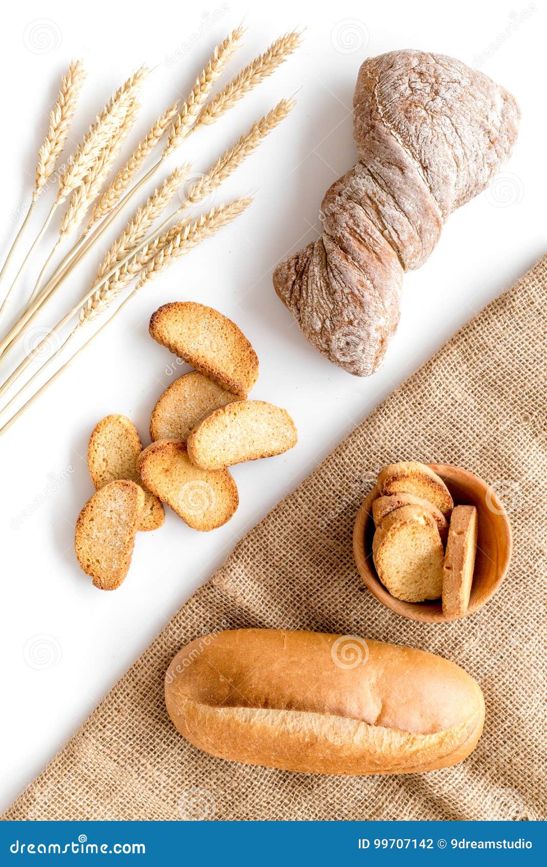 Baking Fresh Wheaten Bread on Bakery Work Table Background Top View ...