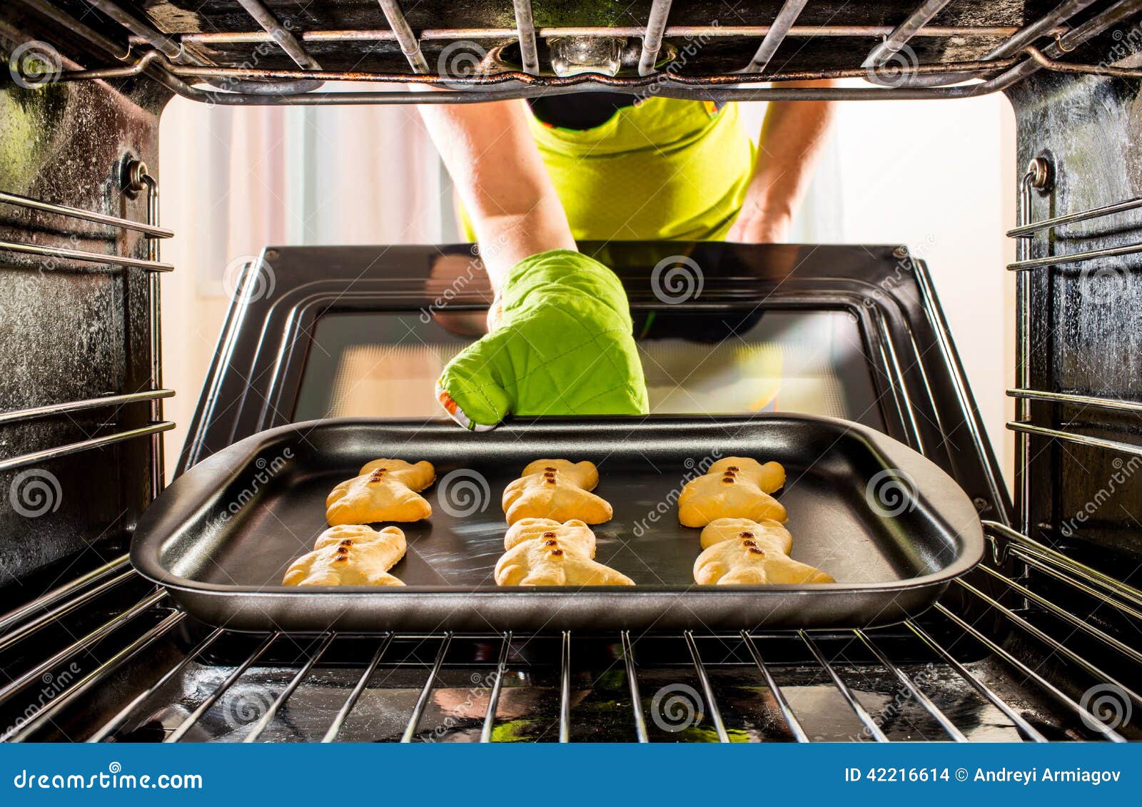 Baking Gingerbread Man in the Oven Stock Photo - Image of food, fast ...
