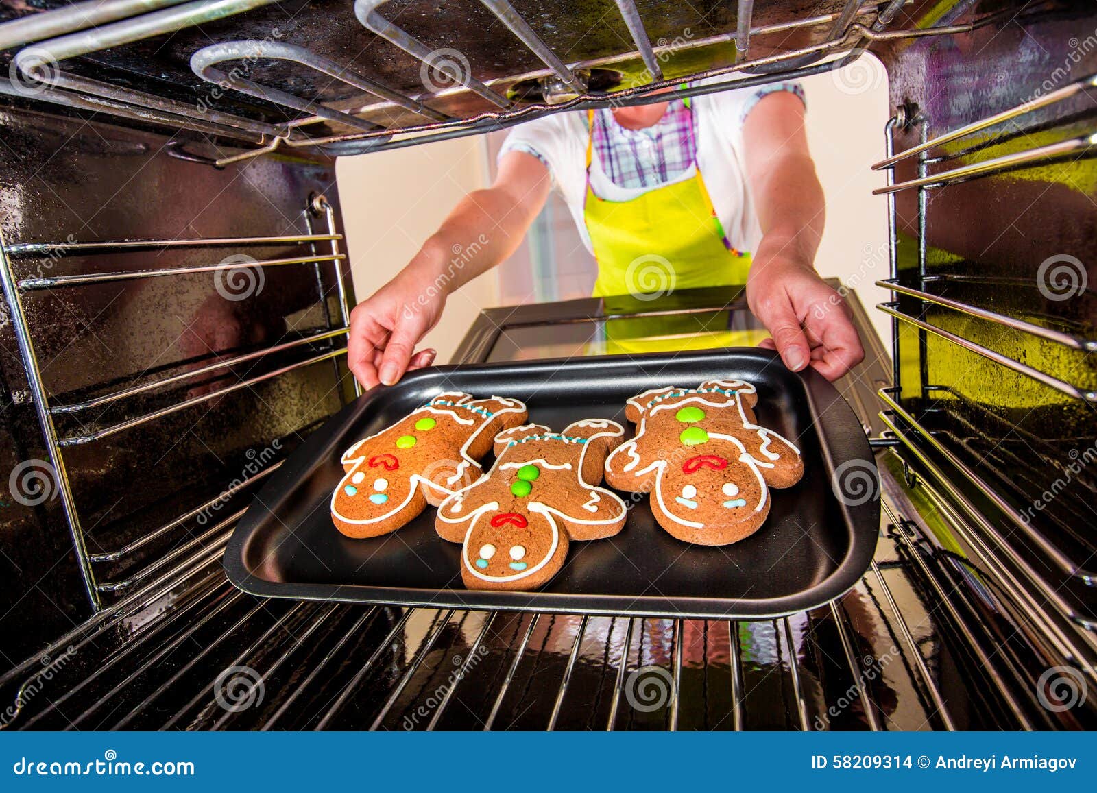 Baking Gingerbread Man in the Oven Stock Photo - Image of cupcake, home ...