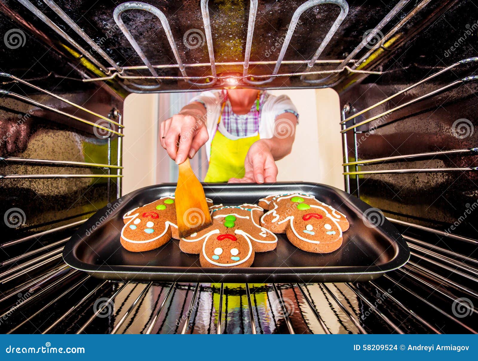 Baking Gingerbread Man in the Oven Stock Photo - Image of bakery ...
