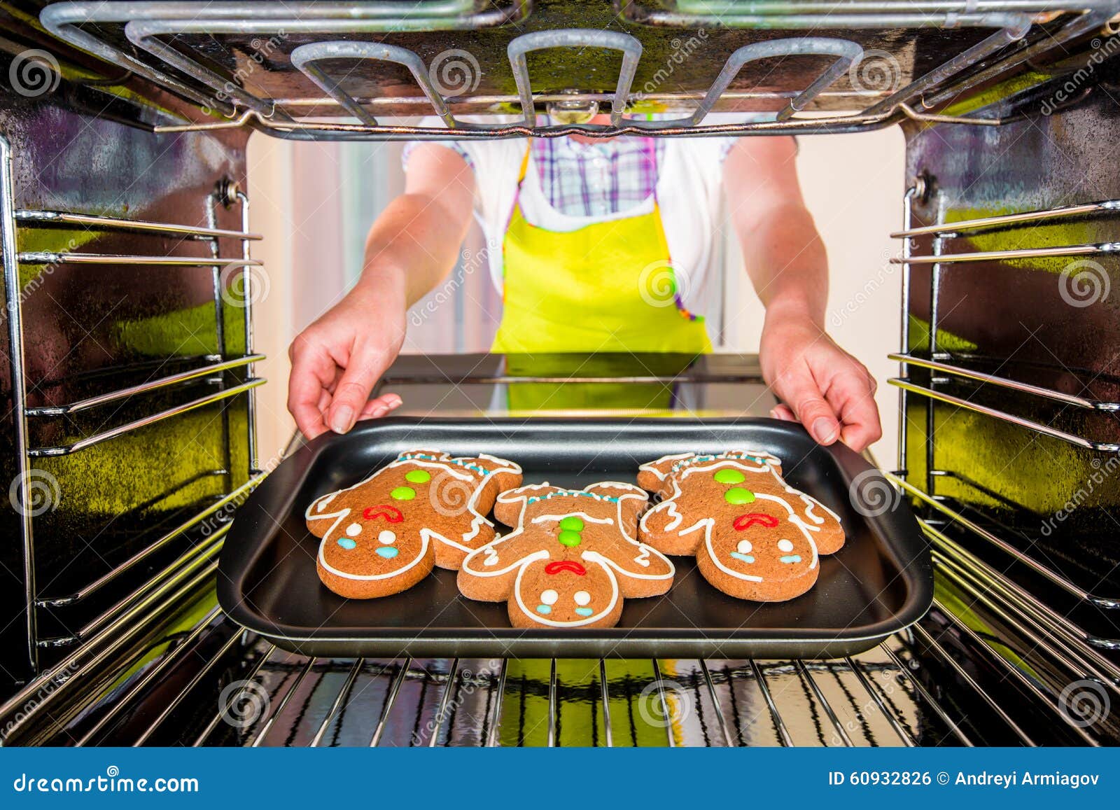 Baking Gingerbread Man in the Oven Stock Photo - Image of grimace, bath ...
