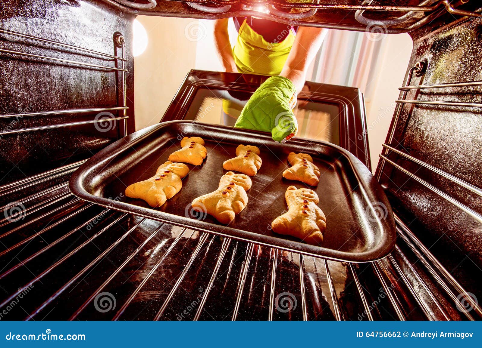 Baking Gingerbread Man in the Oven Stock Photo - Image of christmas ...