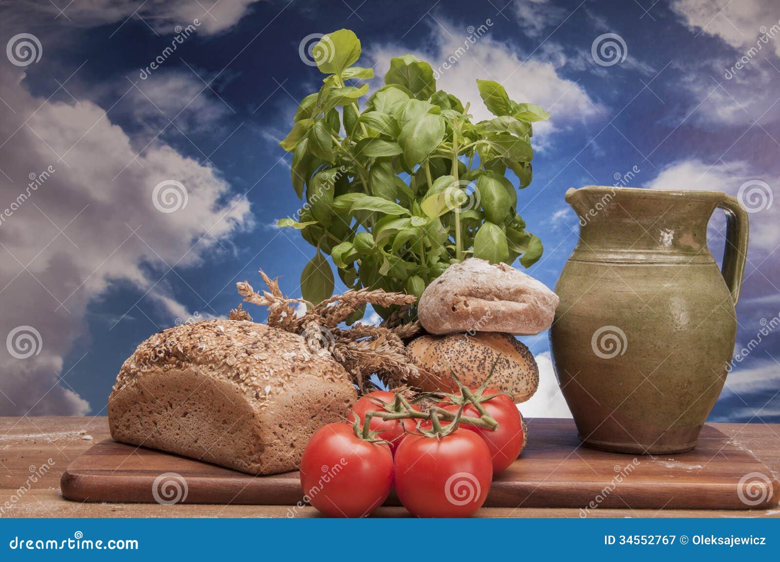 Baking Goods with Vegetables on Sky Background Stock Image - Image of ...