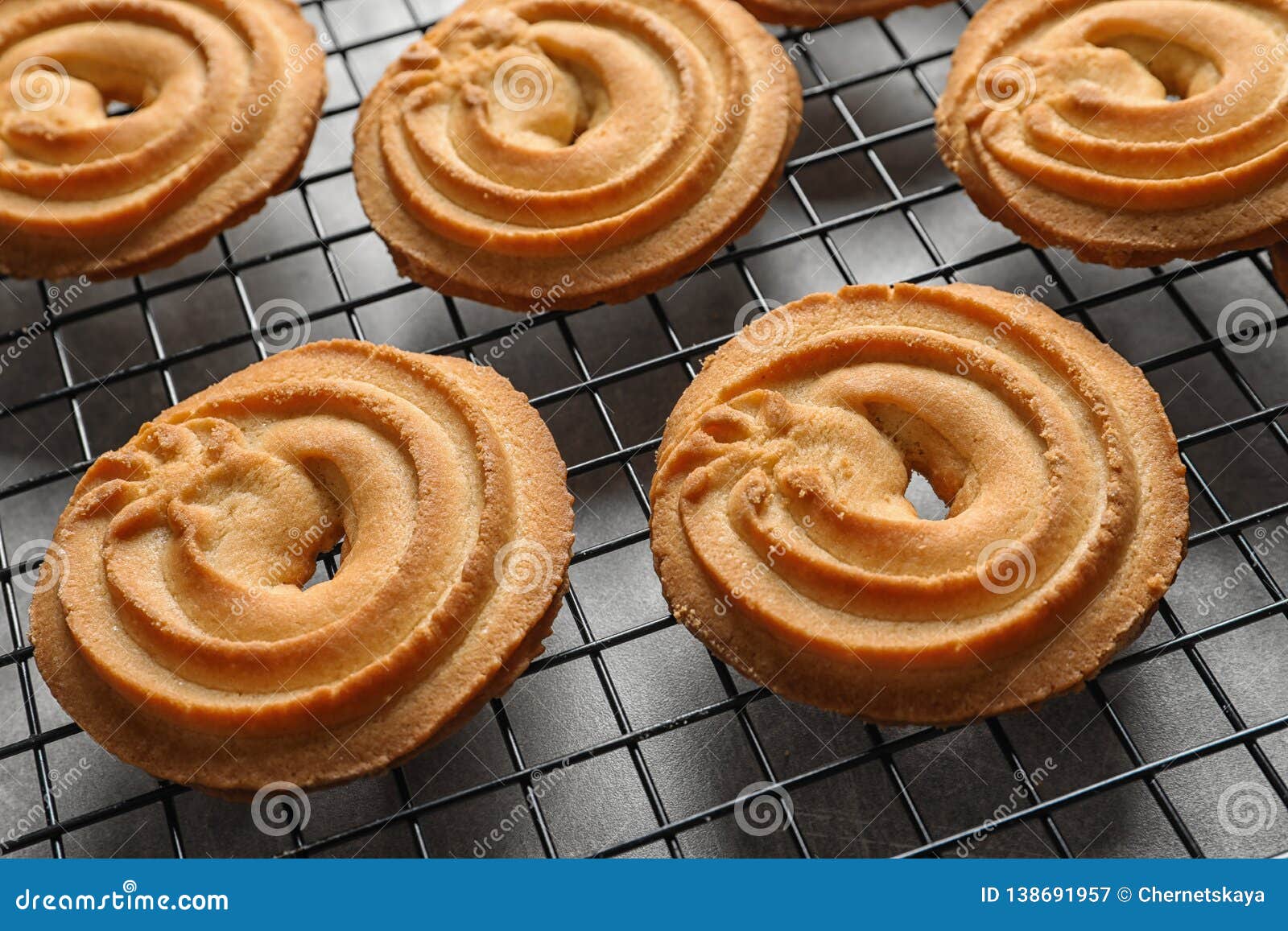 Baking Grid with Danish Butter Cookies on Table Stock Image - Image of ...