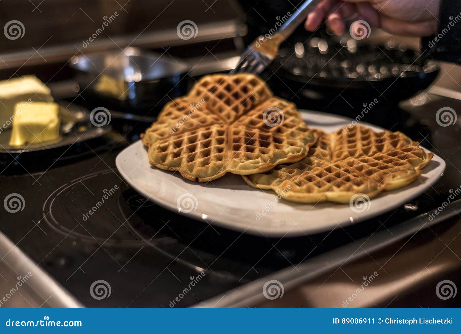 Baking Homemade Waffles Cooked in a Waffle Iron Stock Image - Image of ...