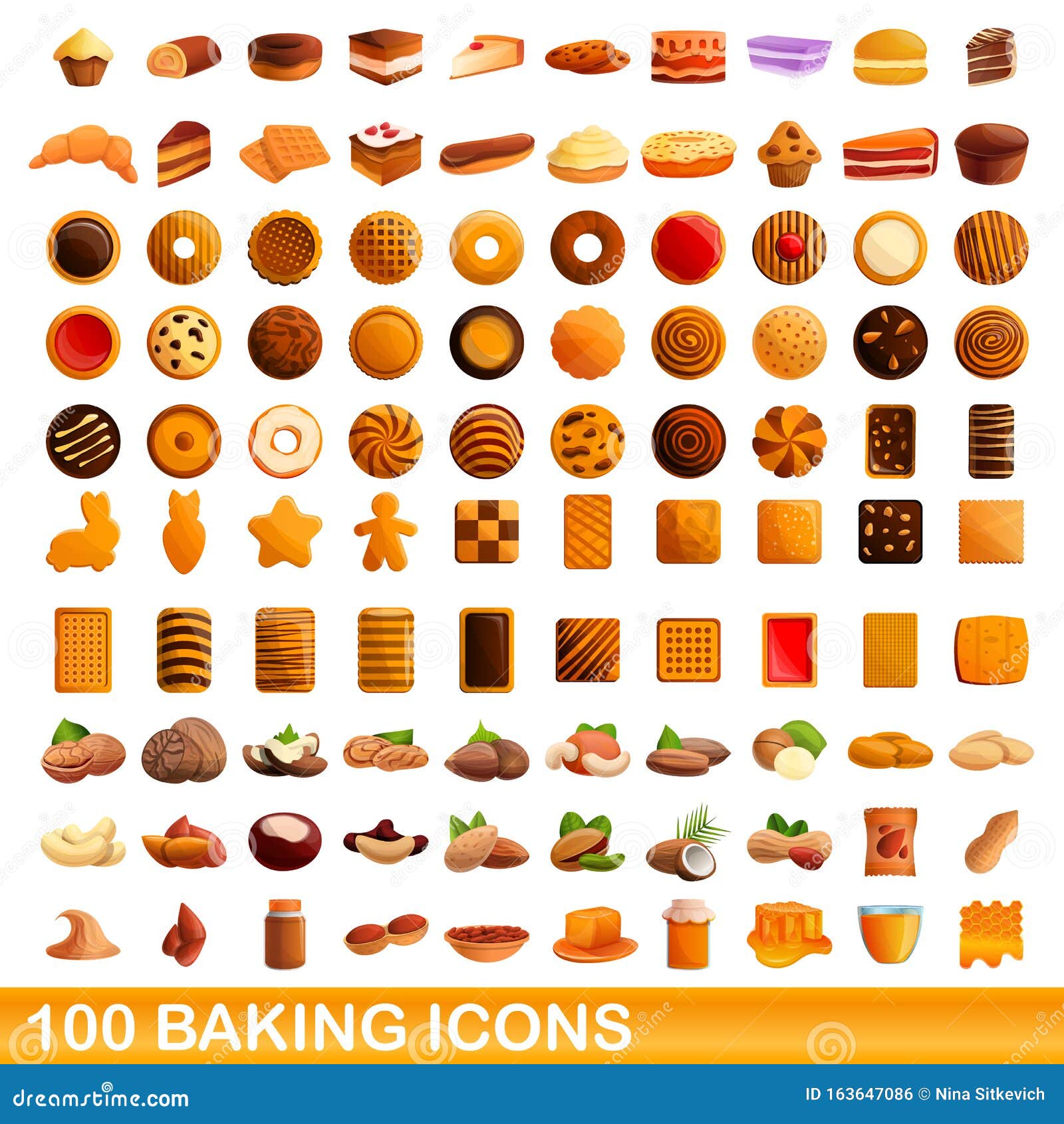 100 Baking Icons Set, Cartoon Style Stock Vector - Illustration of ...