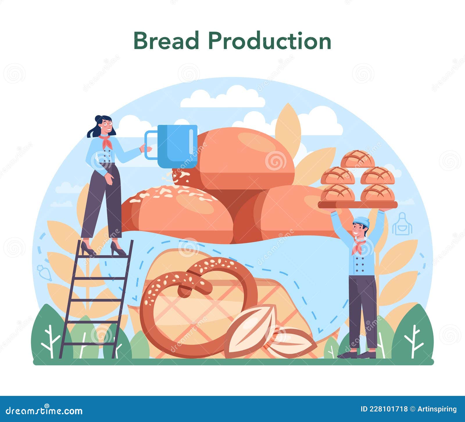 Baking Industry Concept. Bread Production Stock Vector - Illustration ...