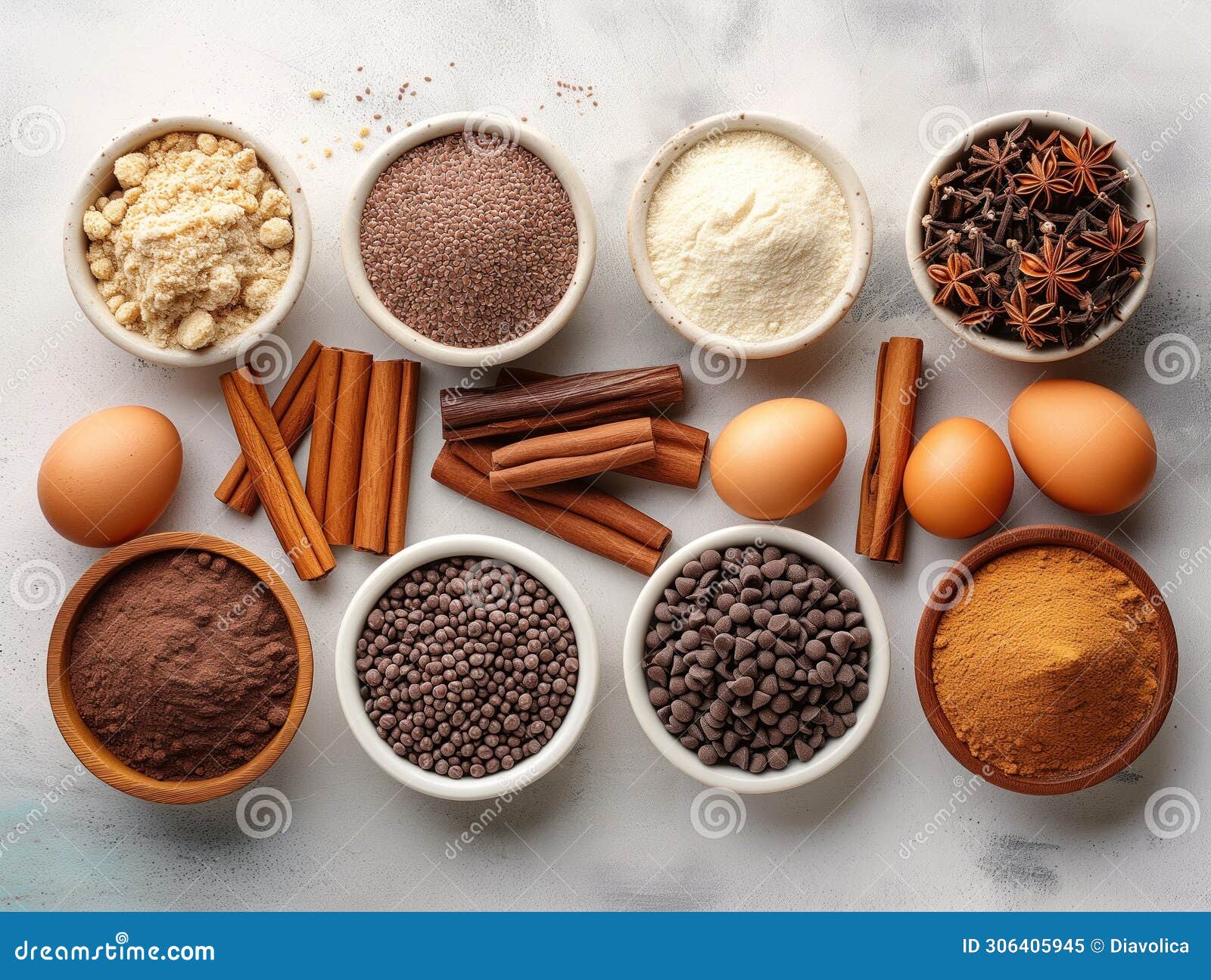 Baking Ingredients in Bowls Stock Illustration - Illustration of ...