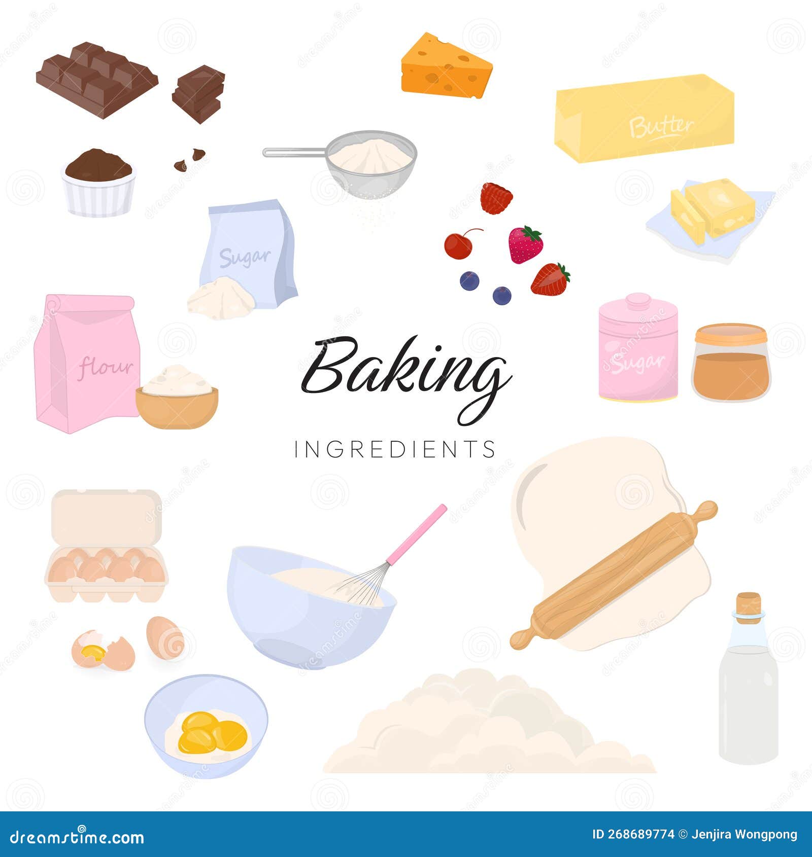 Baking Ingredients Collection Hand Draw Style Stock Vector ...