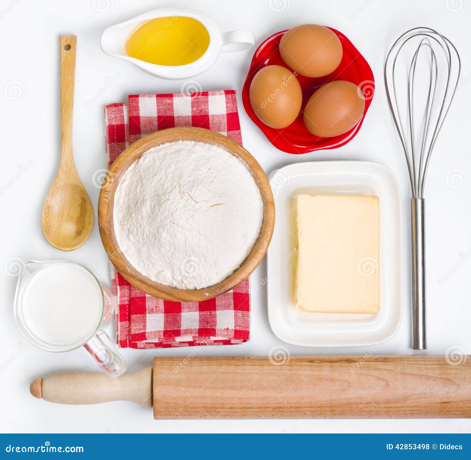 Baking Ingredients Collection on White Stock Photo - Image of dish ...