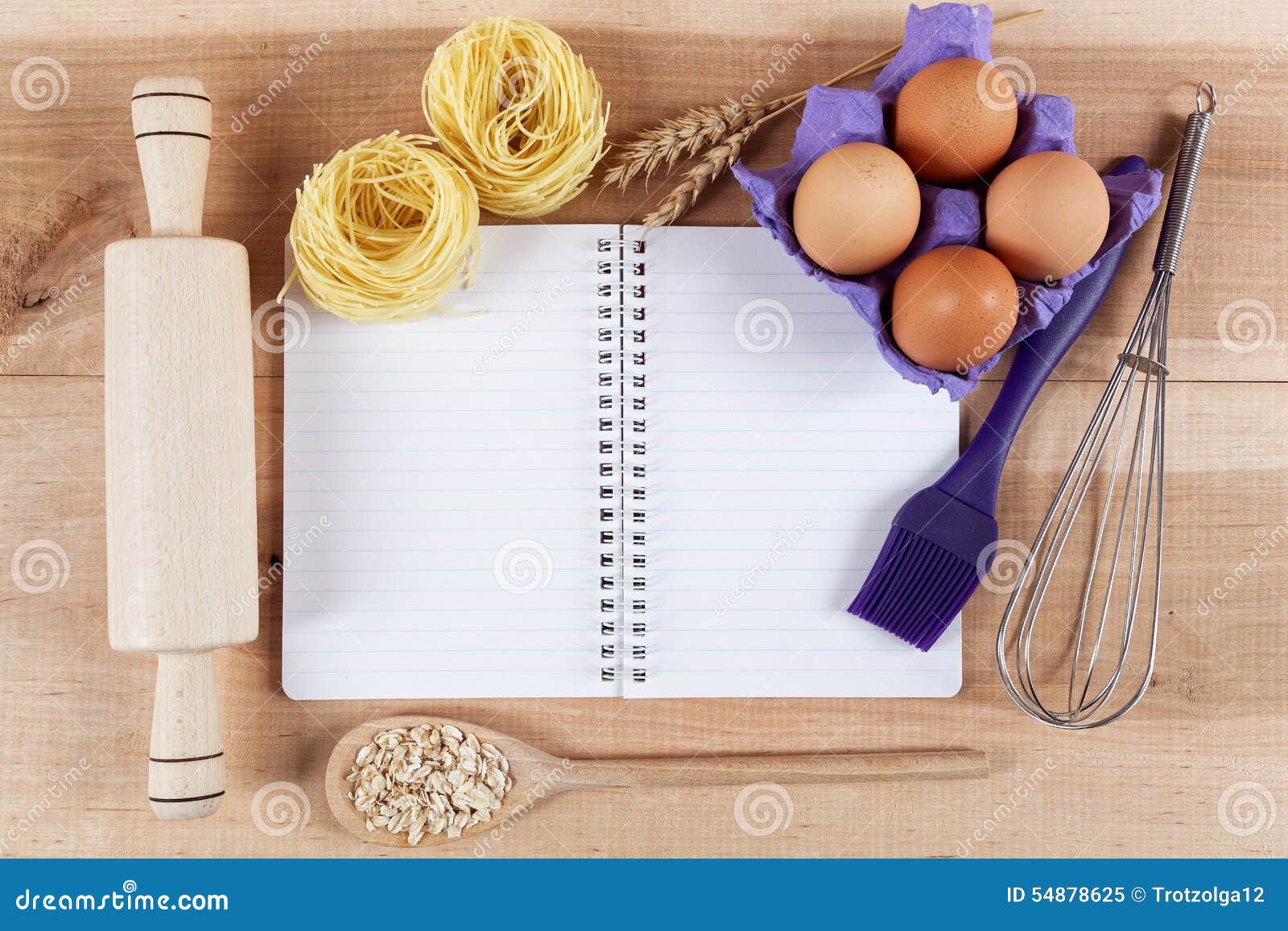 Baking Ingredients for Cooking and Notebook for Recipes. Stock Image ...