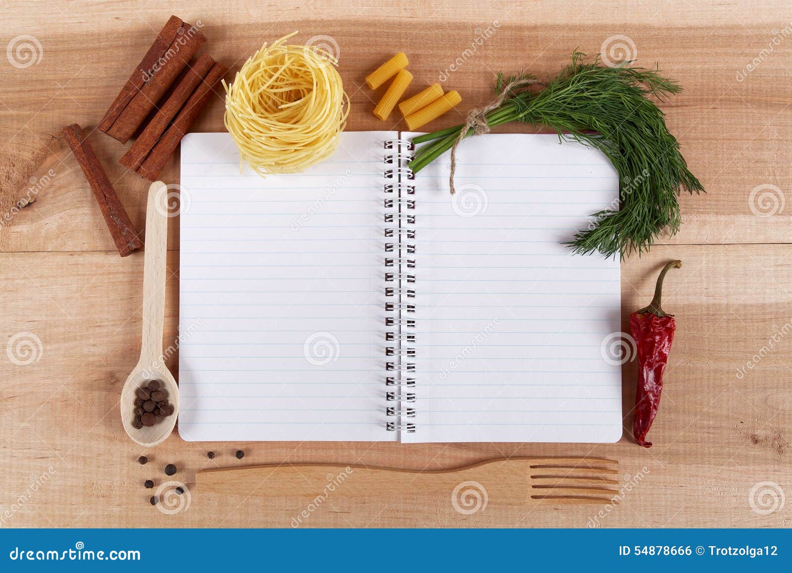 Baking Ingredients for Cooking and Notebook for Recipes. Stock Photo ...