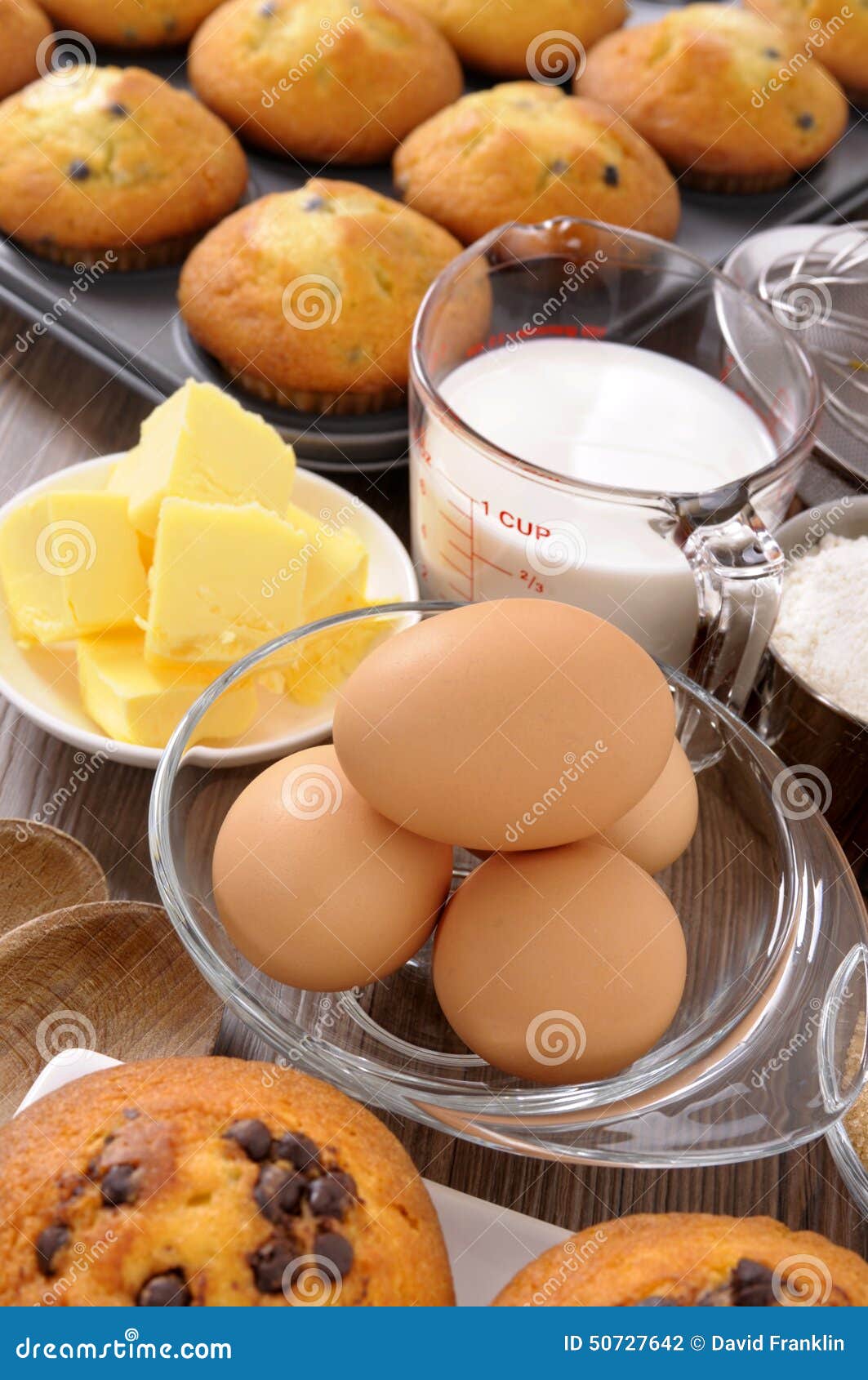 Baking Cake, Ingredients with Fresh Muffins Stock Photo - Image of ...