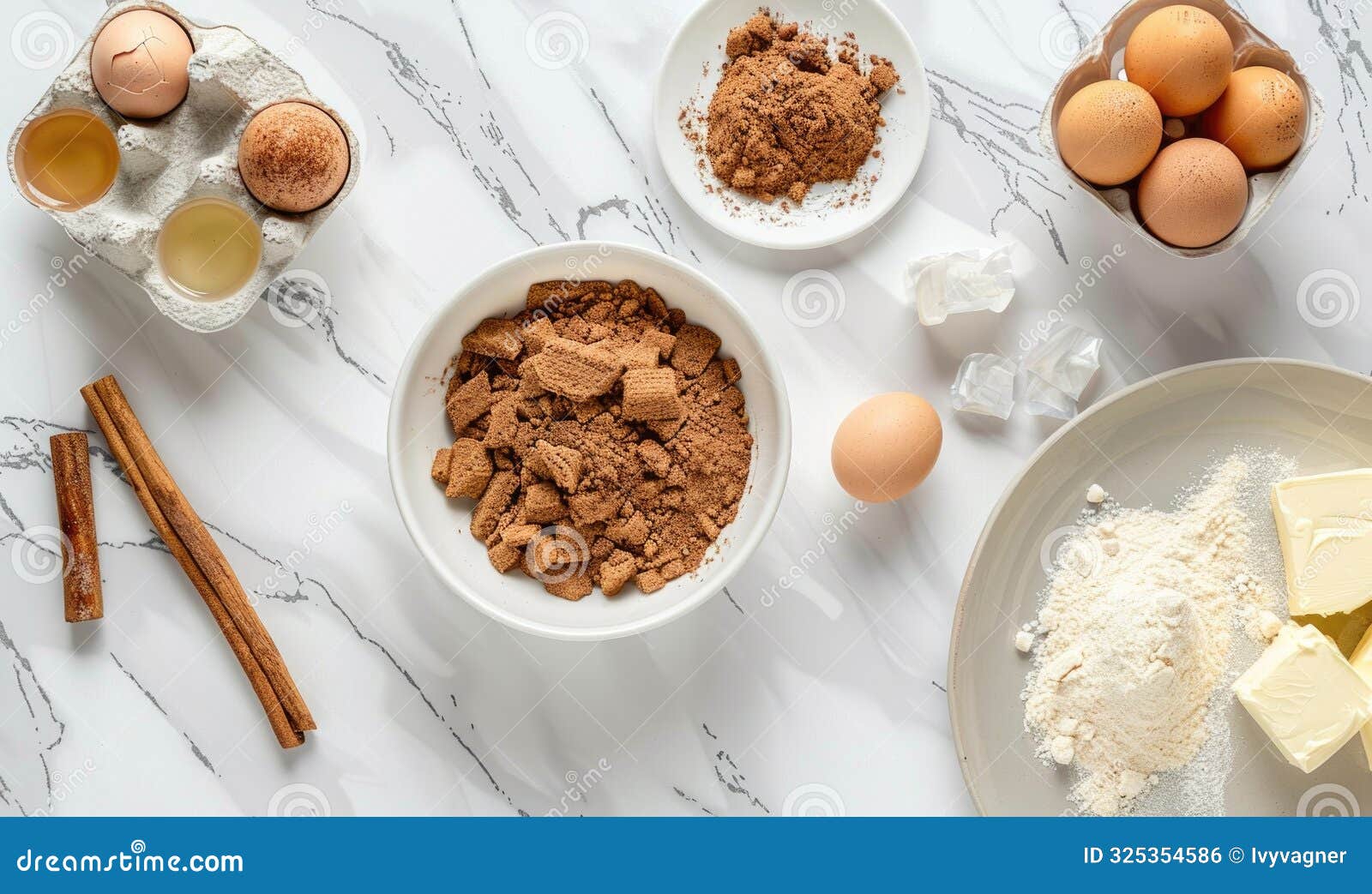 Baking Ingredients on a Granite Countertop, Top View Stock Photo ...